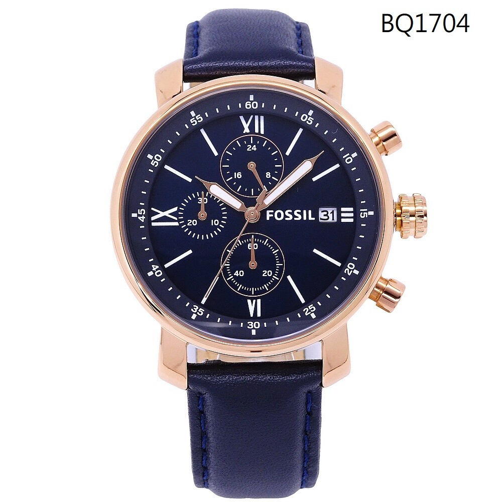 FOSSIL 美國最受歡迎頂尖運動時尚三眼計時皮革腕錶-藍-BQ1704 － 松果購物