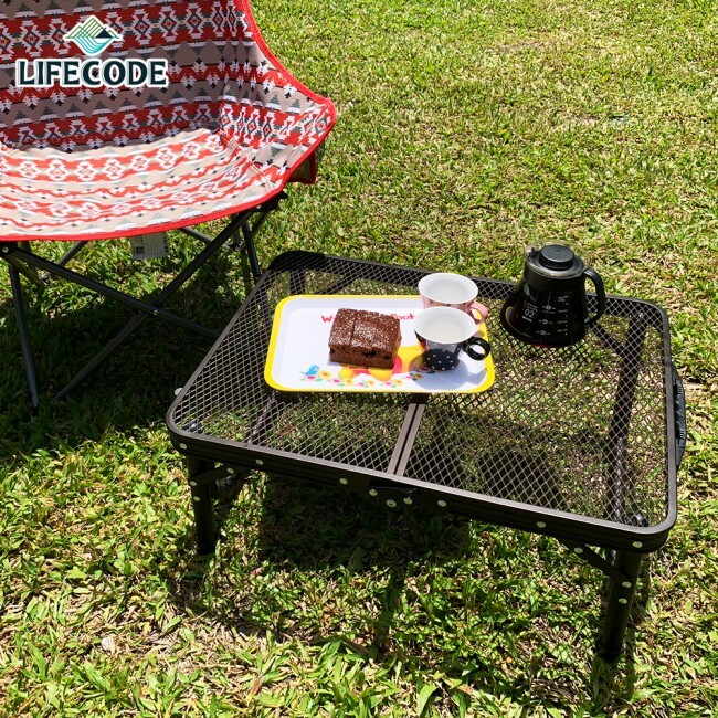 【LIFECODE】全網鋁合金折疊桌60x45x高25/55cm-古銅色(兩段高度) － 松果購物