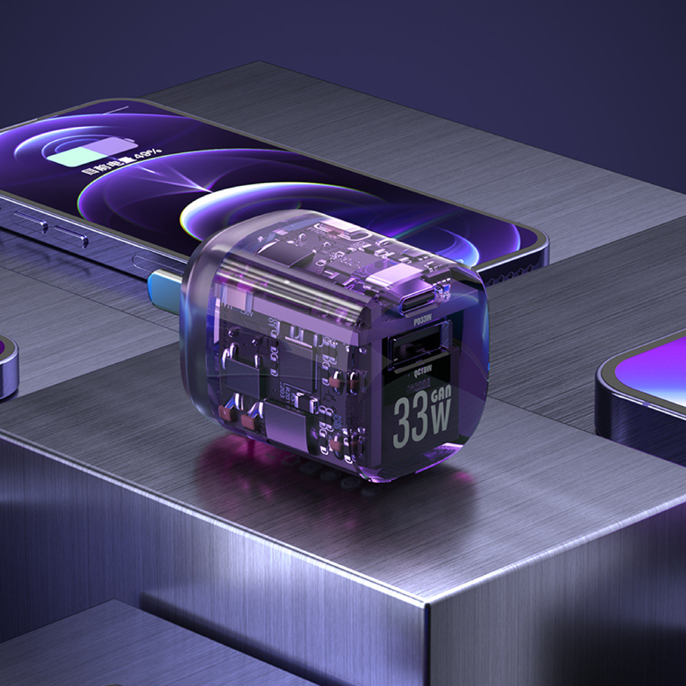 【免運】WEKOME 透明機甲33W氮化鎵充電器 快充頭 蘋果頭 豆腐頭 Type-C 充電器 － 松果購物