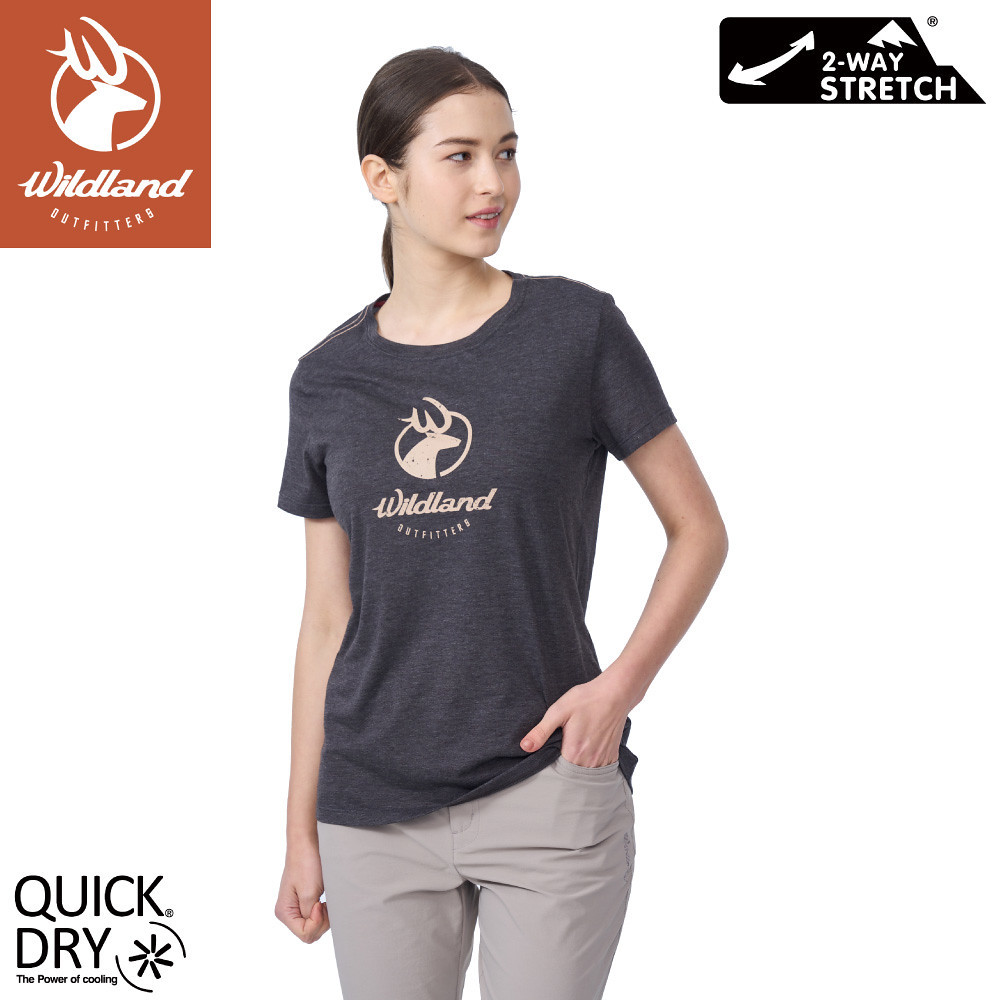 Wildland 荒野 女 經典鹿頭機能銀纖維T恤《深灰》0B0160/排汗衣/短T/圓領短袖 － 松果購物