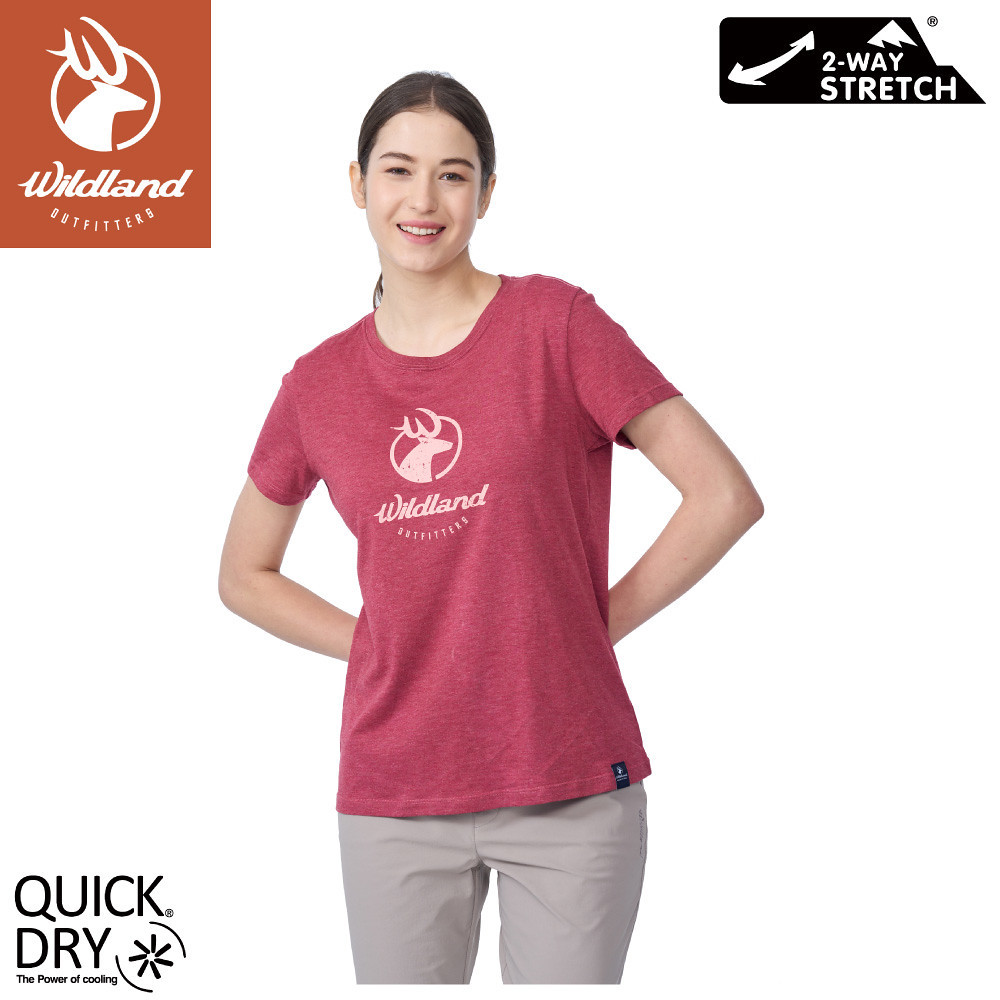 Wildland 荒野 女 經典鹿頭機能銀纖維T恤《梅洛色》0B0160/排汗衣/短T/圓領短袖 － 松果購物